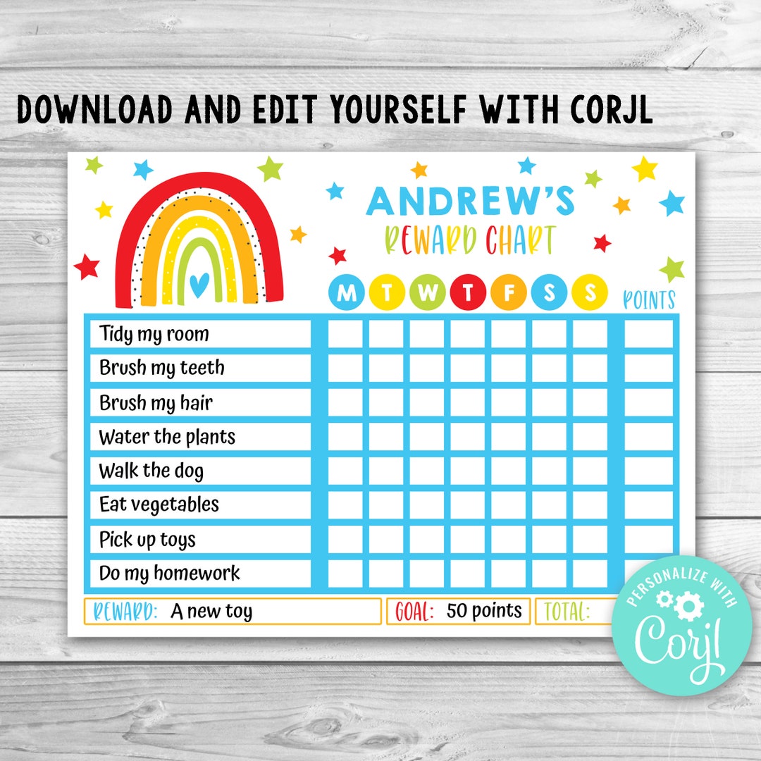 Editable Boy Rainbow Reward Chart for Kids Rainbow Routine Chart ...