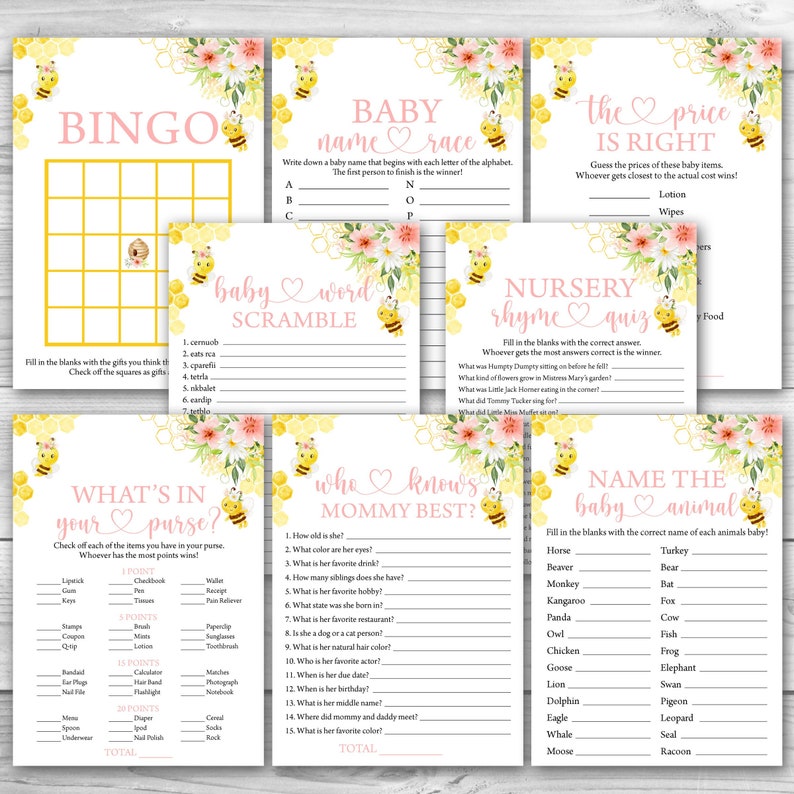 Bee Baby Shower Games Set Honey Bee Baby Shower Game Package Mom to Bee ...