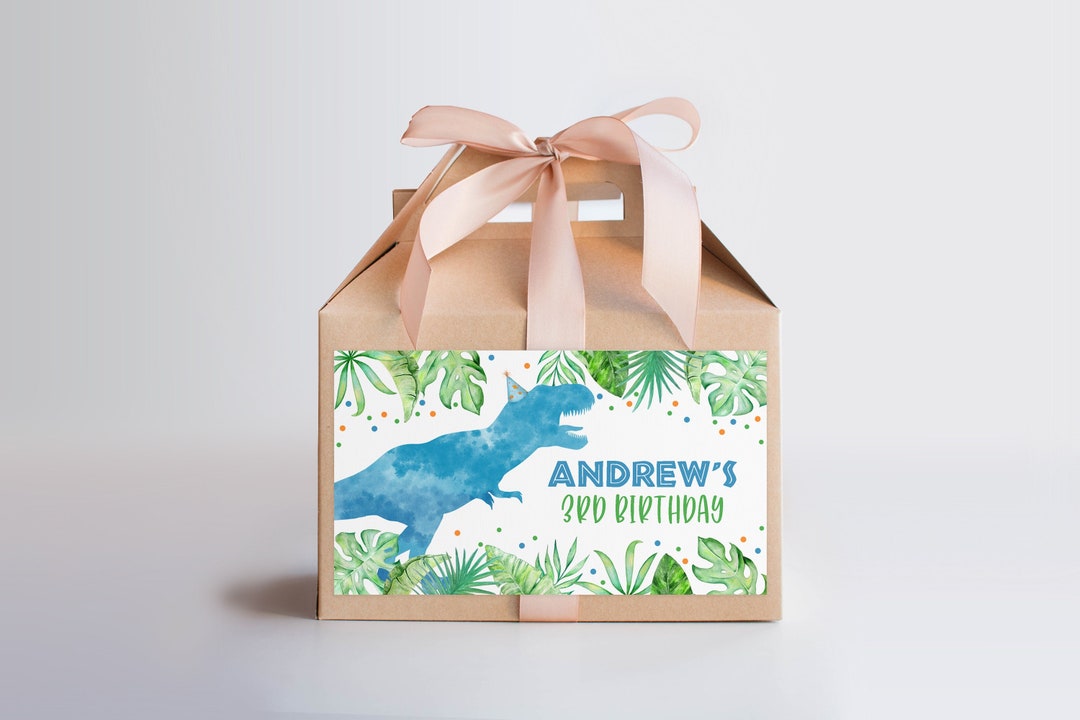 EDITABLE Green T-rex Gable Box Labels Dinosaur Gable Box Favor Labels ...