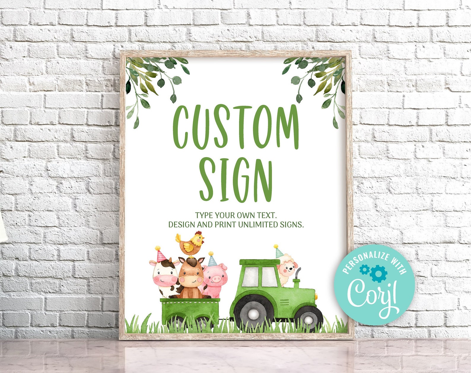 EDITABLE Farm Tractor Birthday Table Sign Farm Animals Sign Green ...