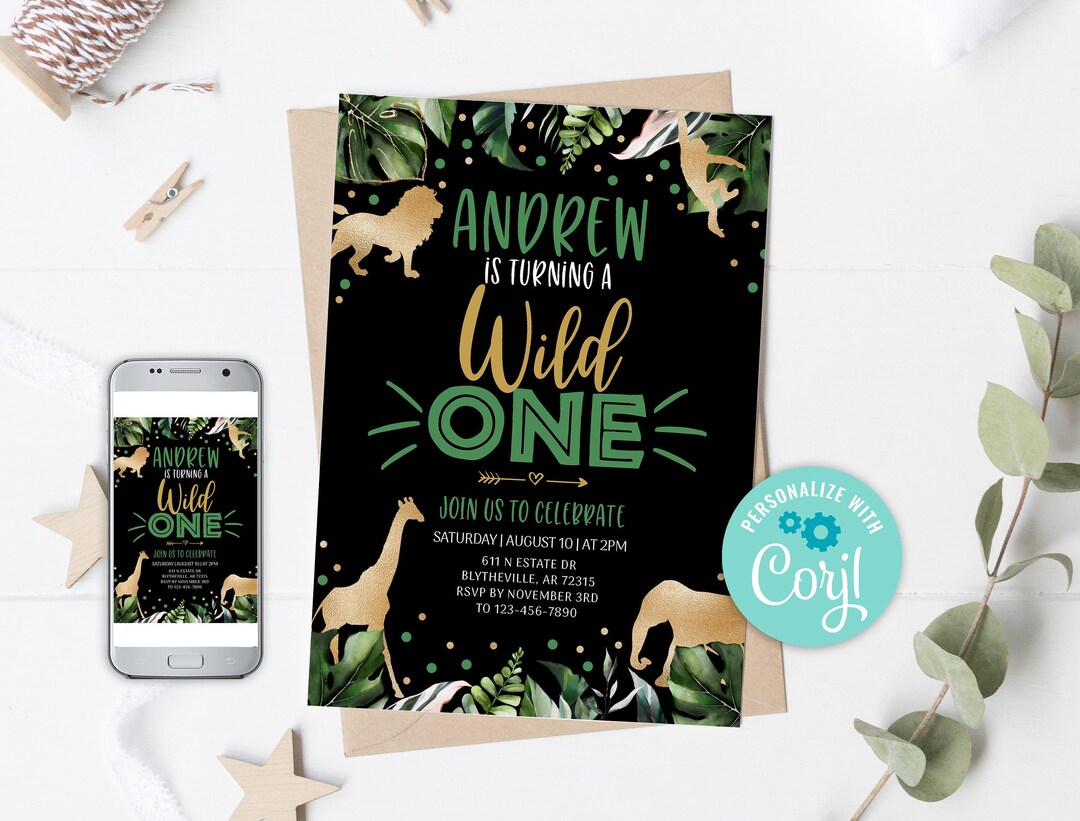 EDITABLE Wild One Birthday Invitation, Safari Party Invitation, Jungle ...