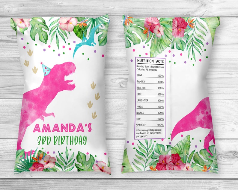 EDITABLE Dinosaur Chip Bag Wrapper Labels Dino Chip Party Favors T-rex ...