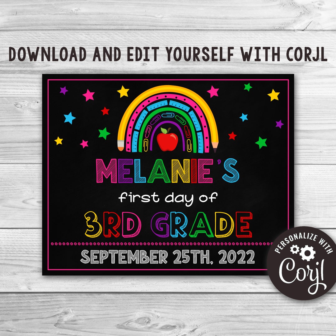 Editable First Day of Third Grade Sign First Day of School Sign ...
