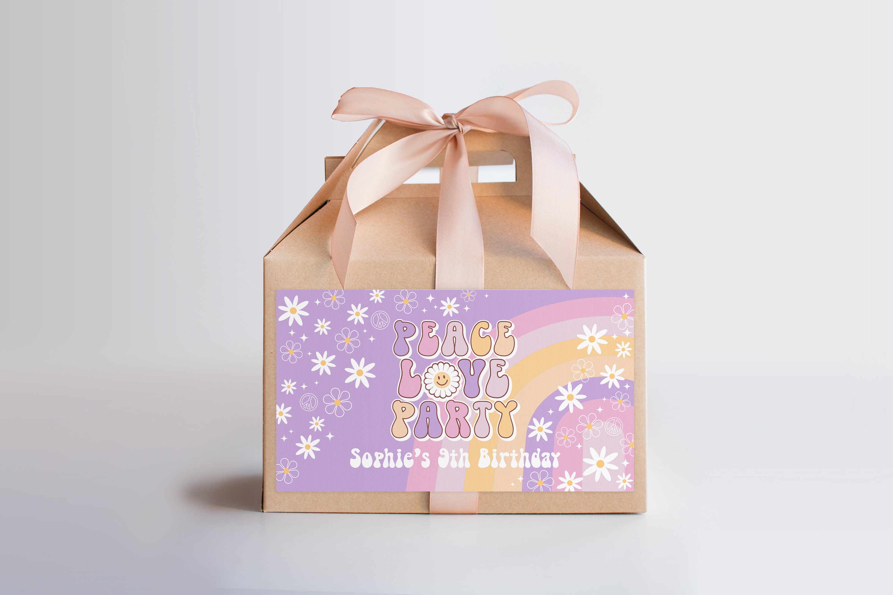 EDITABLE Groovy Birthday Party Gable Box Favor Labels Rainbow - Etsy