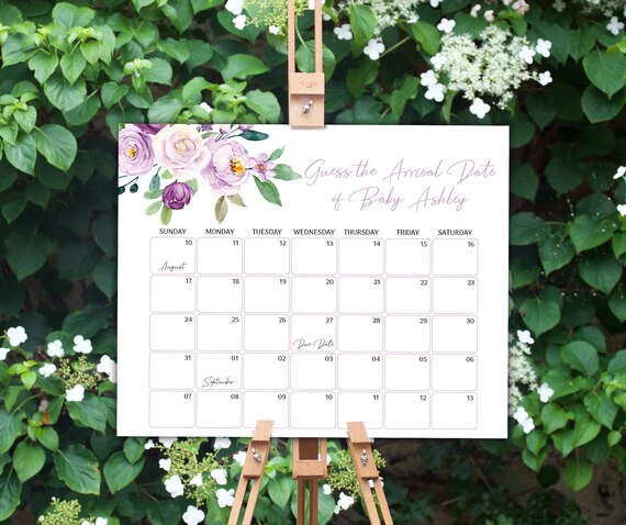 Editable Purple Floral Guess Baby Due Date Calendar Lavender - Etsy