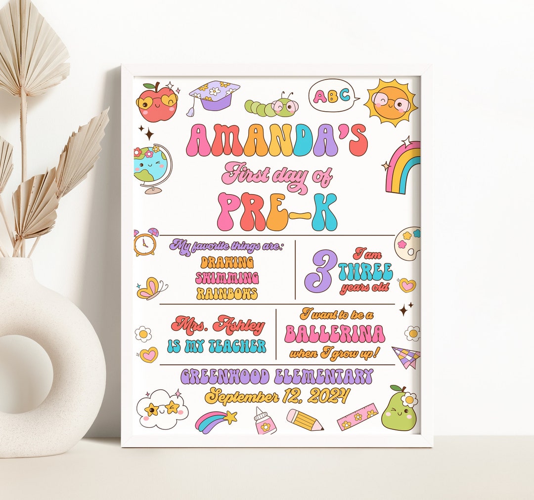 Editable First Day of Pre-k Sign Groovy First Day of School Sign Retro ...