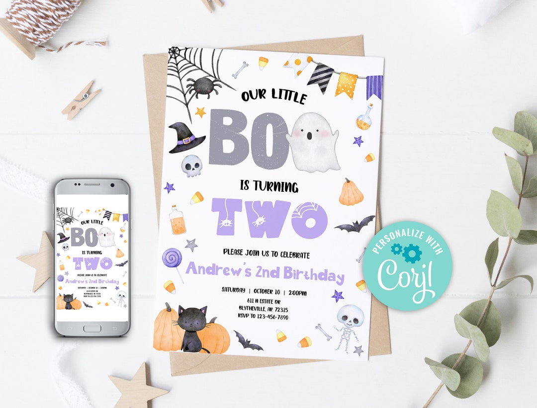 Editable Our Little Boo Birthday Party Invitation Halloween 2nd ...