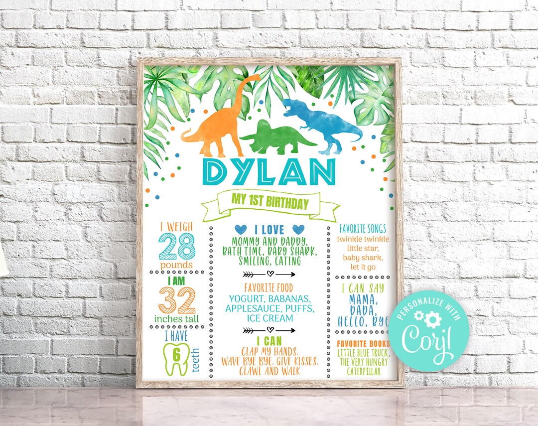 Editable Dinosaur Milestone Birthday Poster, Safari Dino Birthday ...