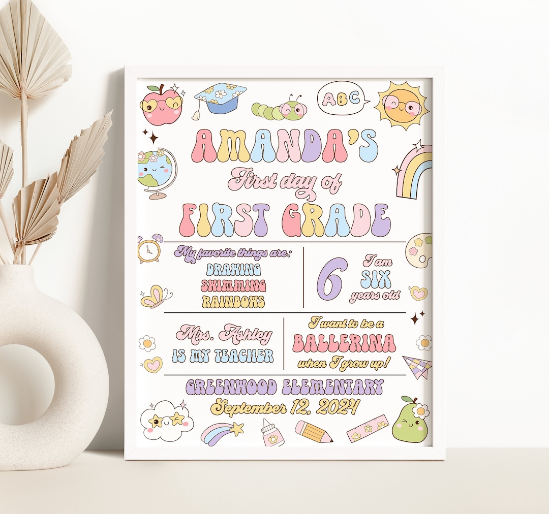 Editable First Day of First Grade Sign Groovy First Day of School Sign ...