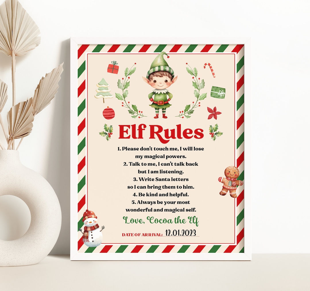 Editable Elf Rules to Follow Santa Elf Arrival Rules Sign Elf No ...