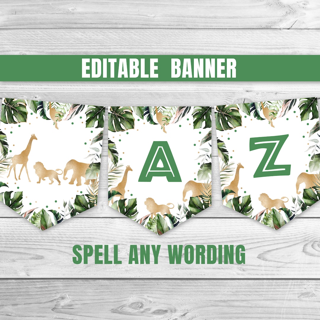 EDITABLE Safari A-Z Birthday Banner Gold Animals Birthday Banner Wild ...