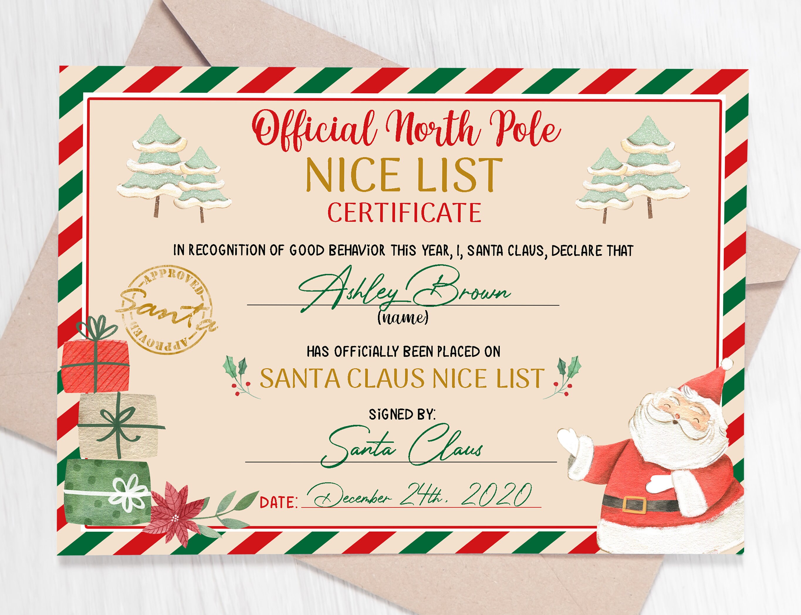 EDITABLE Santa Claus Official Nice List Certificate North Pole - Etsy