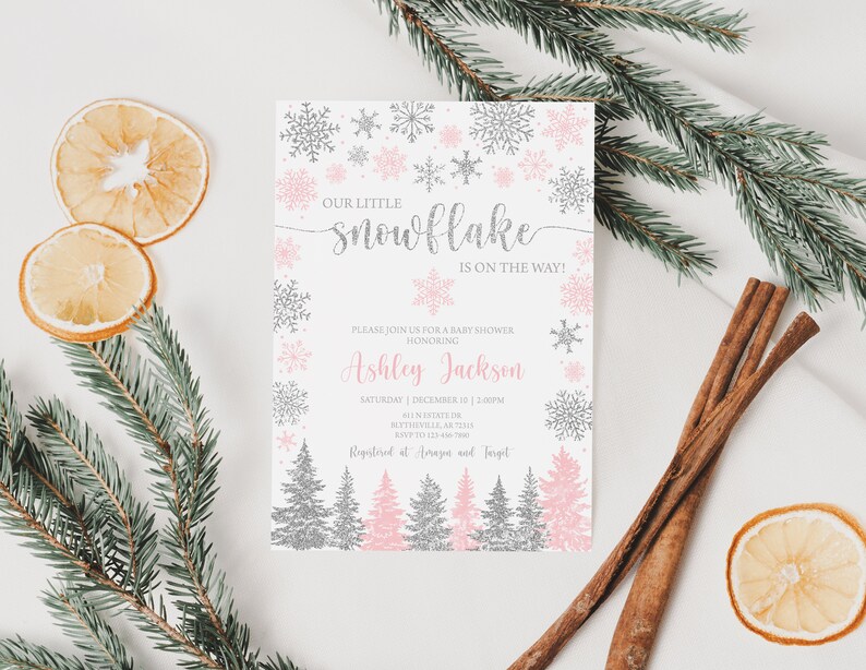 Editable Snowflake Baby Shower Invitation A Little Snowflake is on the ...