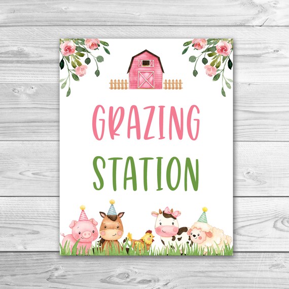 Girl Farm Animals Grazing Station Sign Printable Girl Barnyard Birthday ...