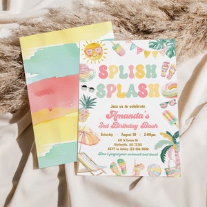 Editable Splish Splash Birthday Invitation Pool Party Birthday ...