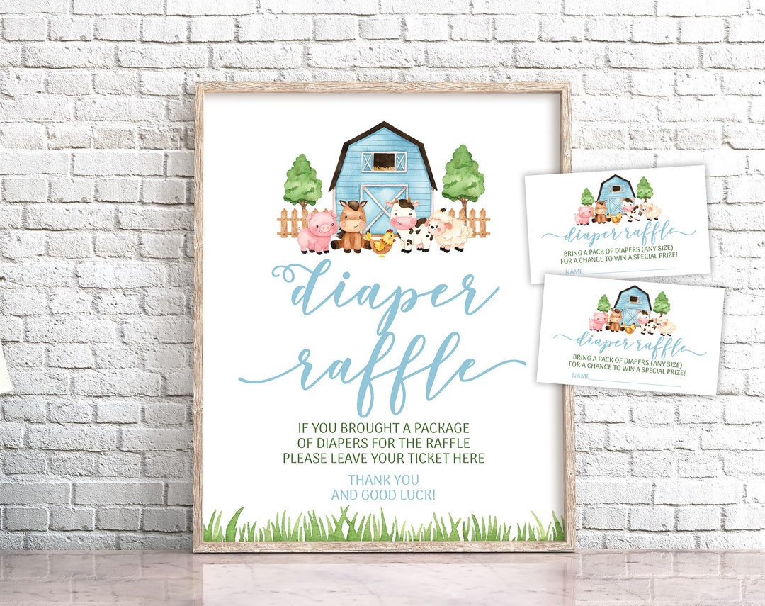 Farm Animals Diaper Raffle Sign Blue Farm Diaper Raffle Card, Barnyard ...