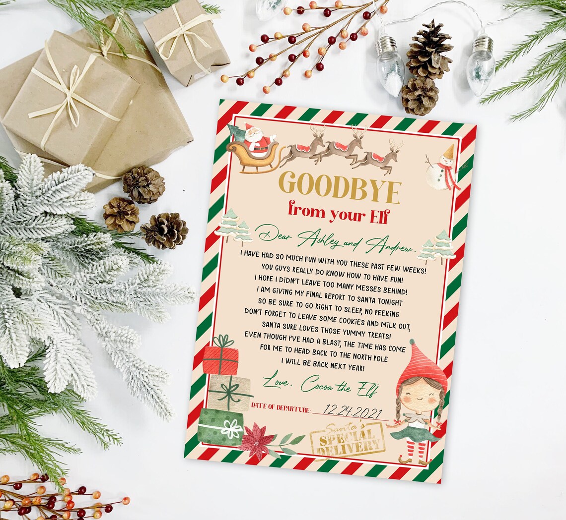EDITABLE Elf Goodbye Letter Girl Elf Letter Elf Departure | Etsy