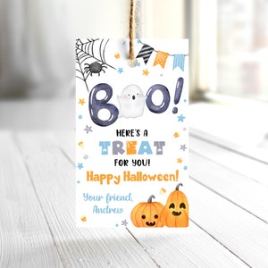 EDITABLE Halloween Treat Tags Boo Halloween Tag Blue Halloween Pumpkin ...