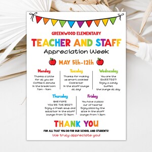 Editable Teacher Appreciation Week Itinerary Poster Teachers Staff ...