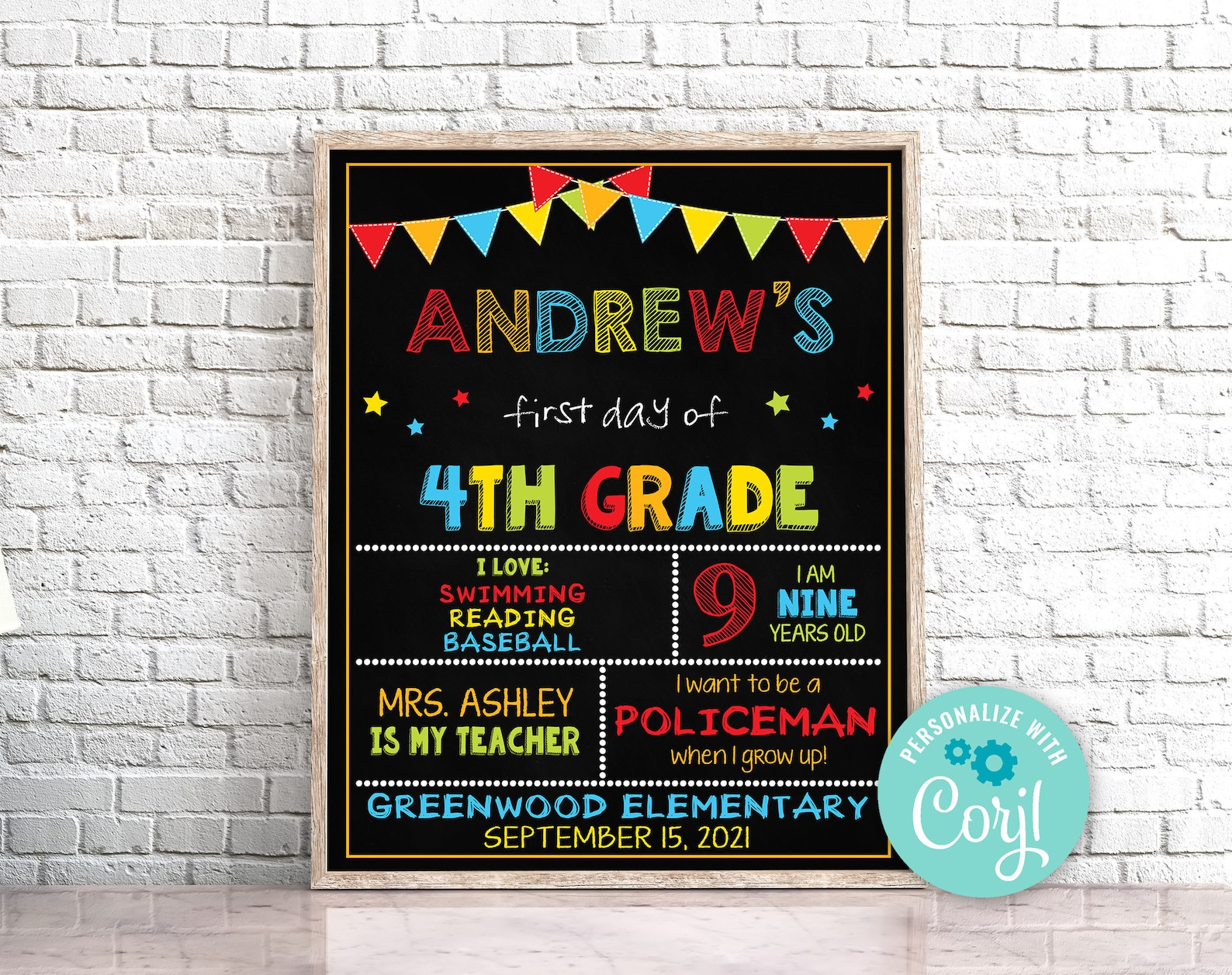 First Day of School Sign, Editable First Day of Fourth Grade Sign ...