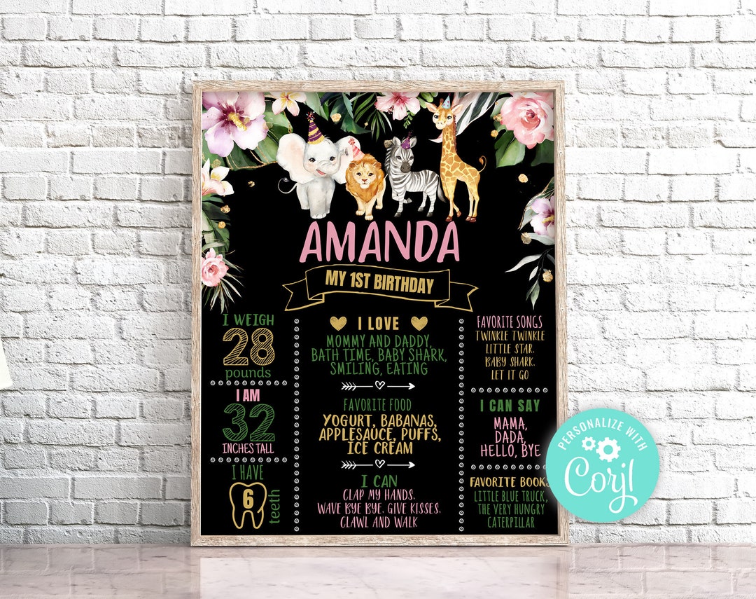 Editable Safari Animals Milestone Birthday Poster, Wild Animals ...