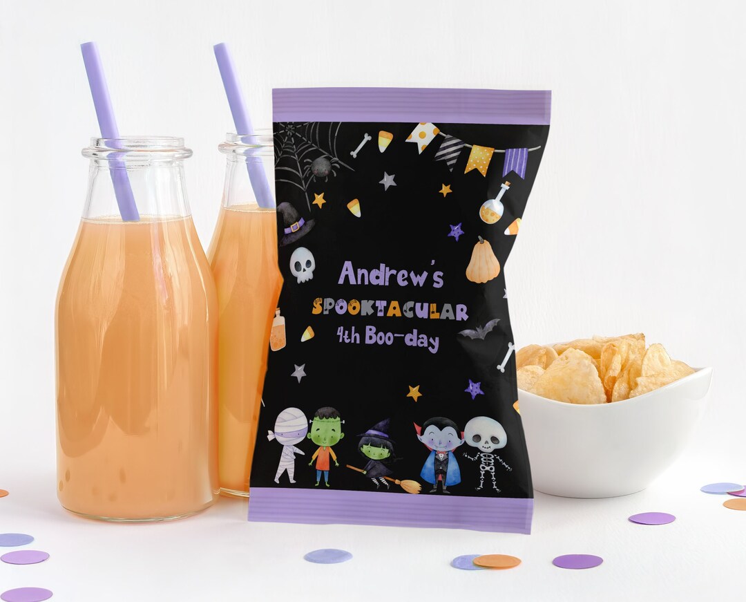 EDITABLE Halloween Chip Bag Wrappers Halloween Costume Party Chip Bag ...