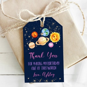 EDITABLE Space Birthday Favor Tags Galaxy Planets Outer Space Tag Outer ...