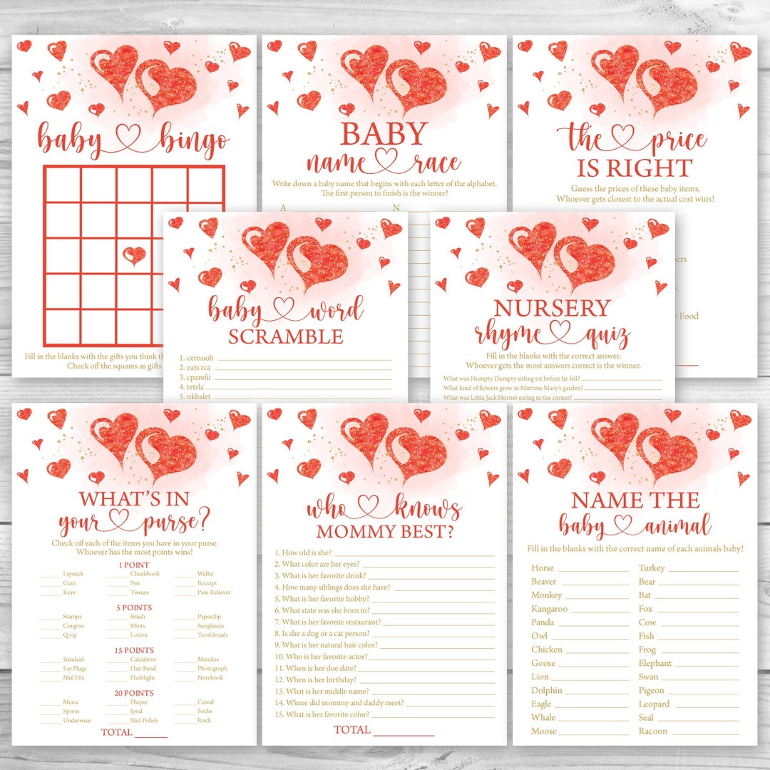 Valentine Baby Shower Game Package 8 Printable A Little Sweetheart Baby ...