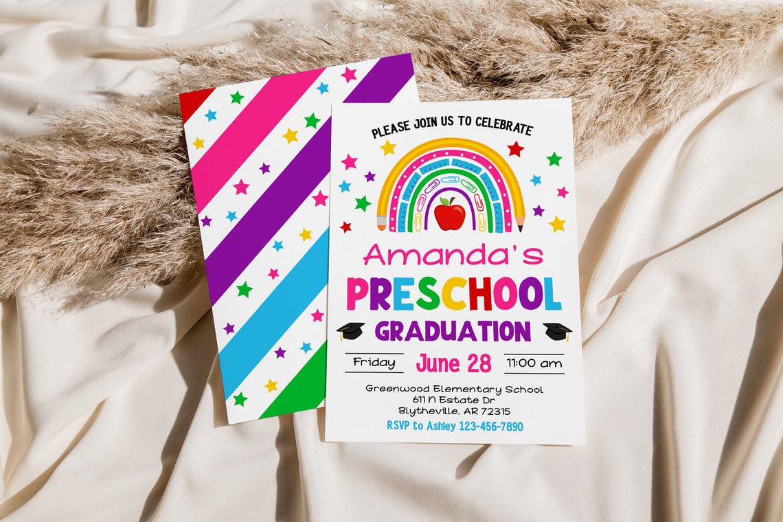 Preschool Graduation Invitation Editable Graduation Party Invite ...