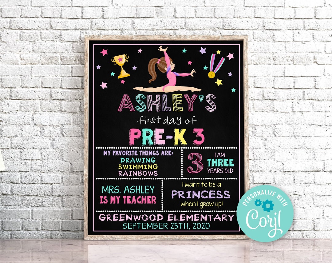 Editable First Day of Pre-k Sign, Gymnastics First Day of Pre-k ...