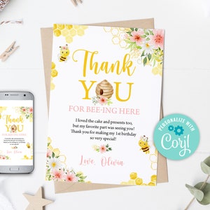 Editable Honey Bee Thank You Card Bumble Bee Thank You Card Sweet as ...