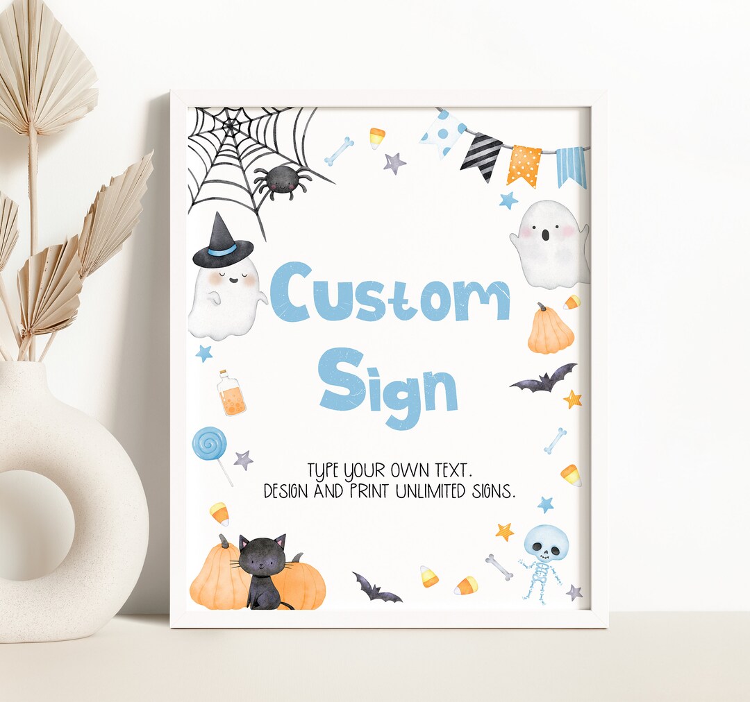 EDITABLE Spooktacular Halloween Birthday Table Sign Blue Halloween ...