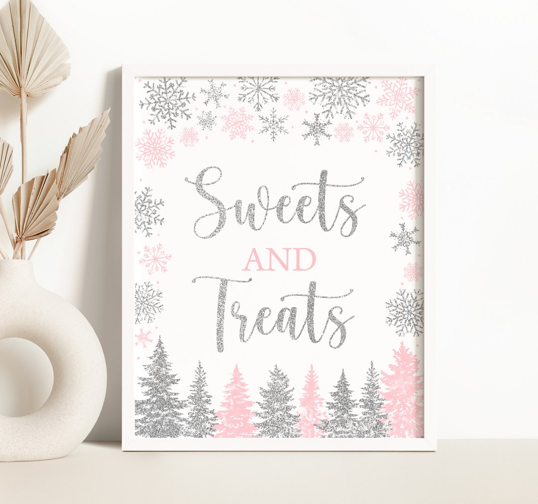 Winter Snowflake Sweets and Treats Sign Girl Snowflake Baby Shower ...