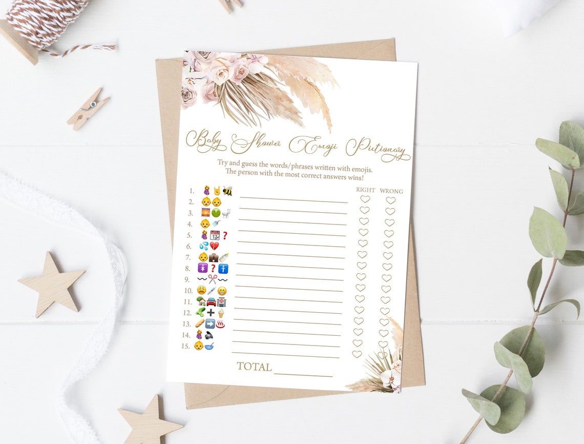 Pampas Grass Emoji Pictionary Baby Shower Game Tropical Desert - Etsy
