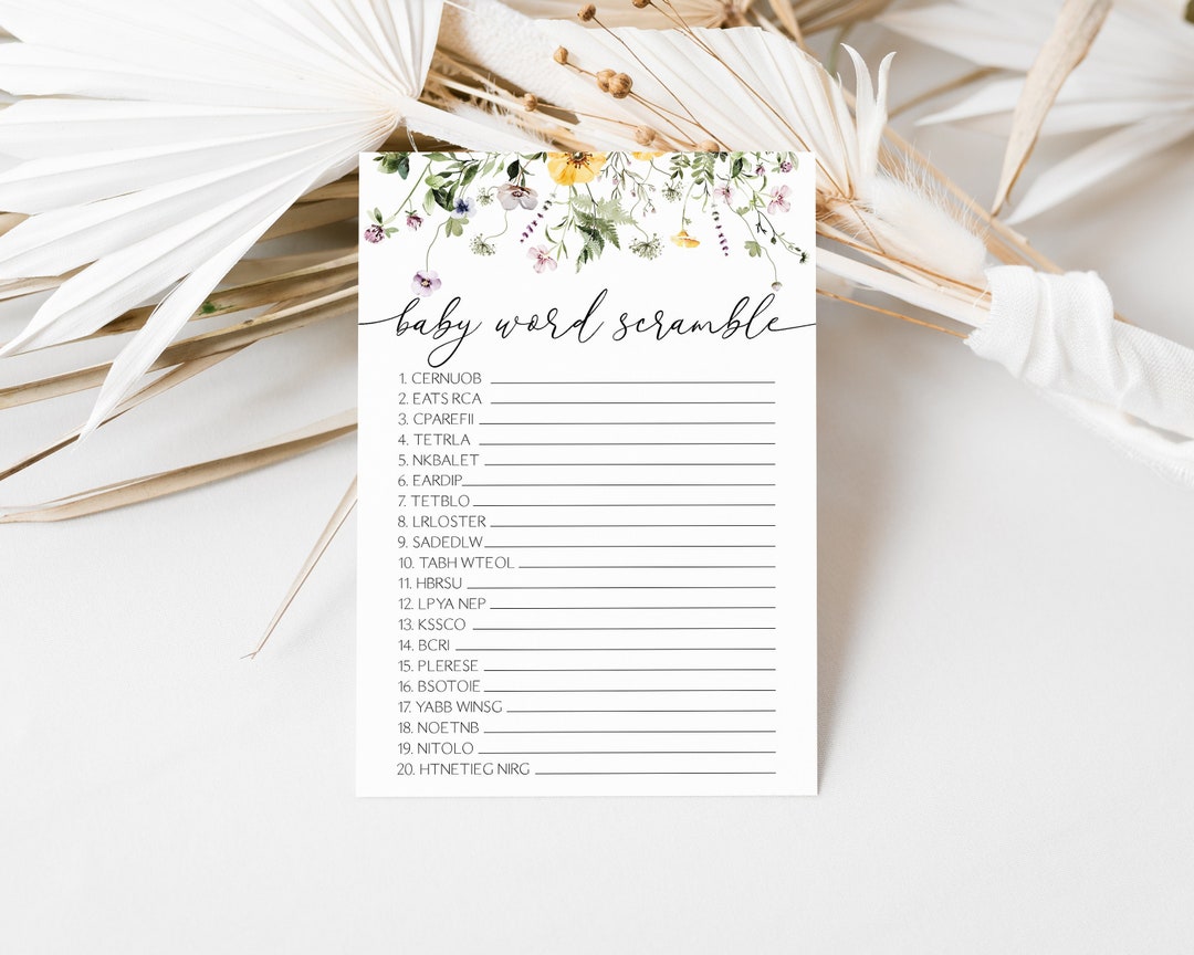 Rustic Wildflower Word Scramble Baby in Bloom Wildflower Baby Word ...