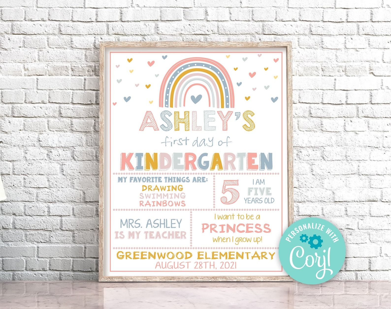 Editable First Day of Kindergarten Sign, Boho Rainbow First Day of ...