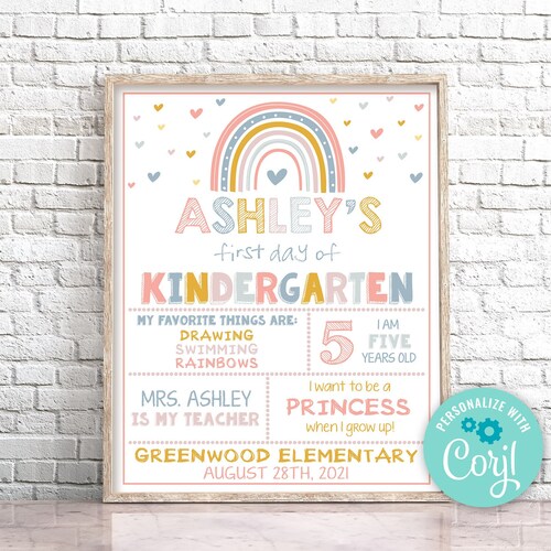 First Day of School Sign Editable First Day of Kindergarten - Etsy