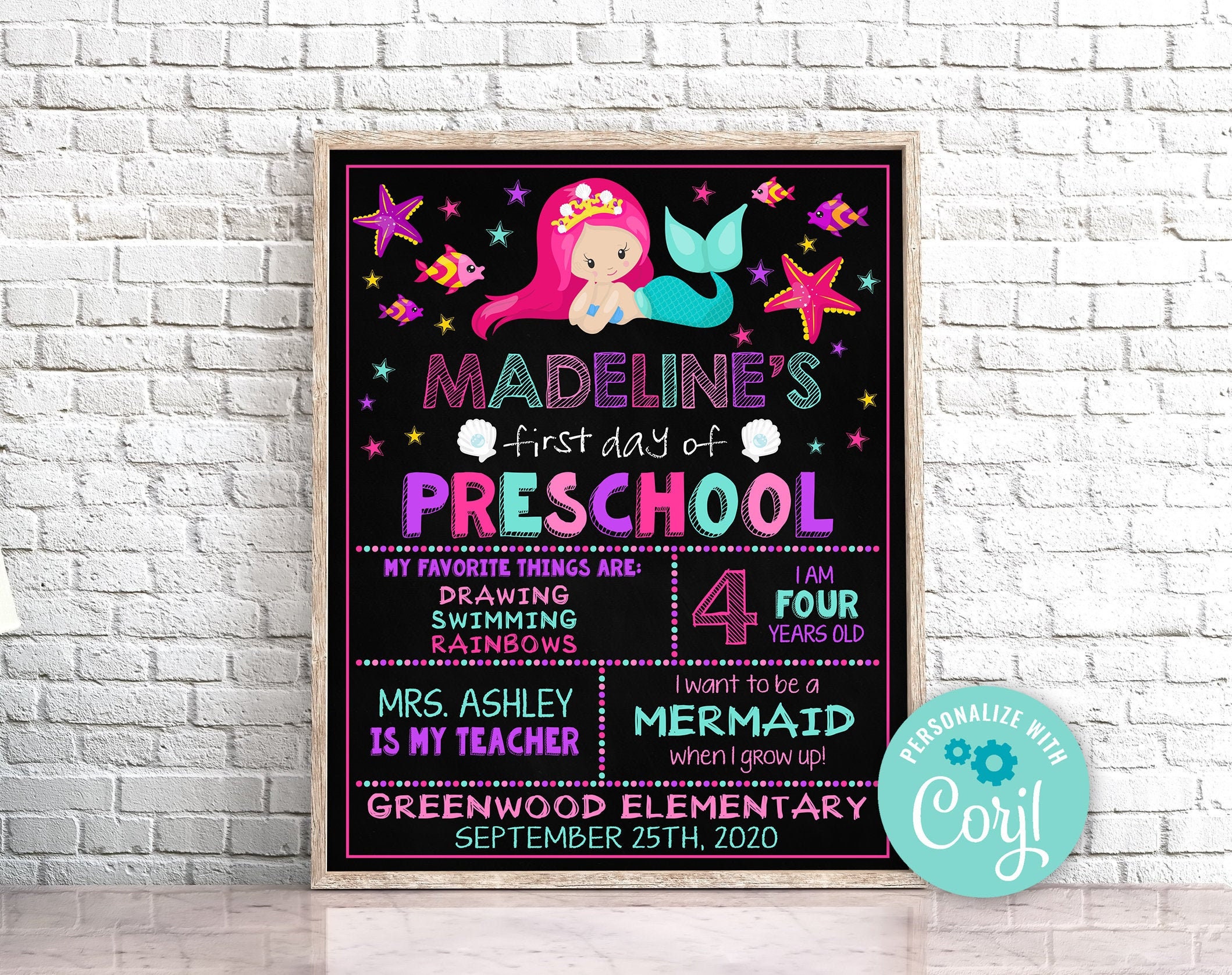 Editable First Day of Preschool Sign, Mermaid First Day of School Sign ...