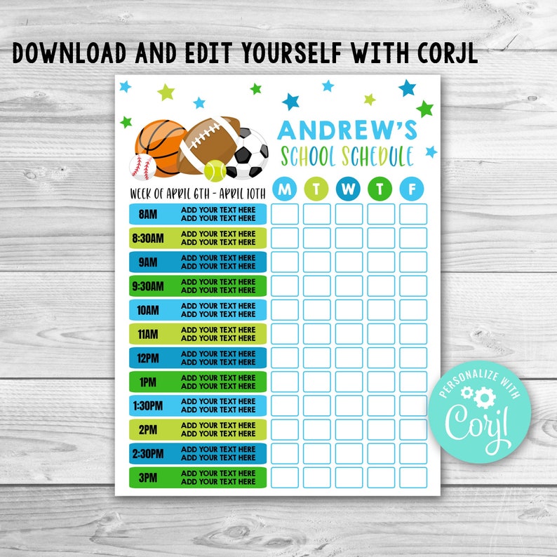 Editable Sports Homeschool Schedule Sports Daily Routine | Etsy