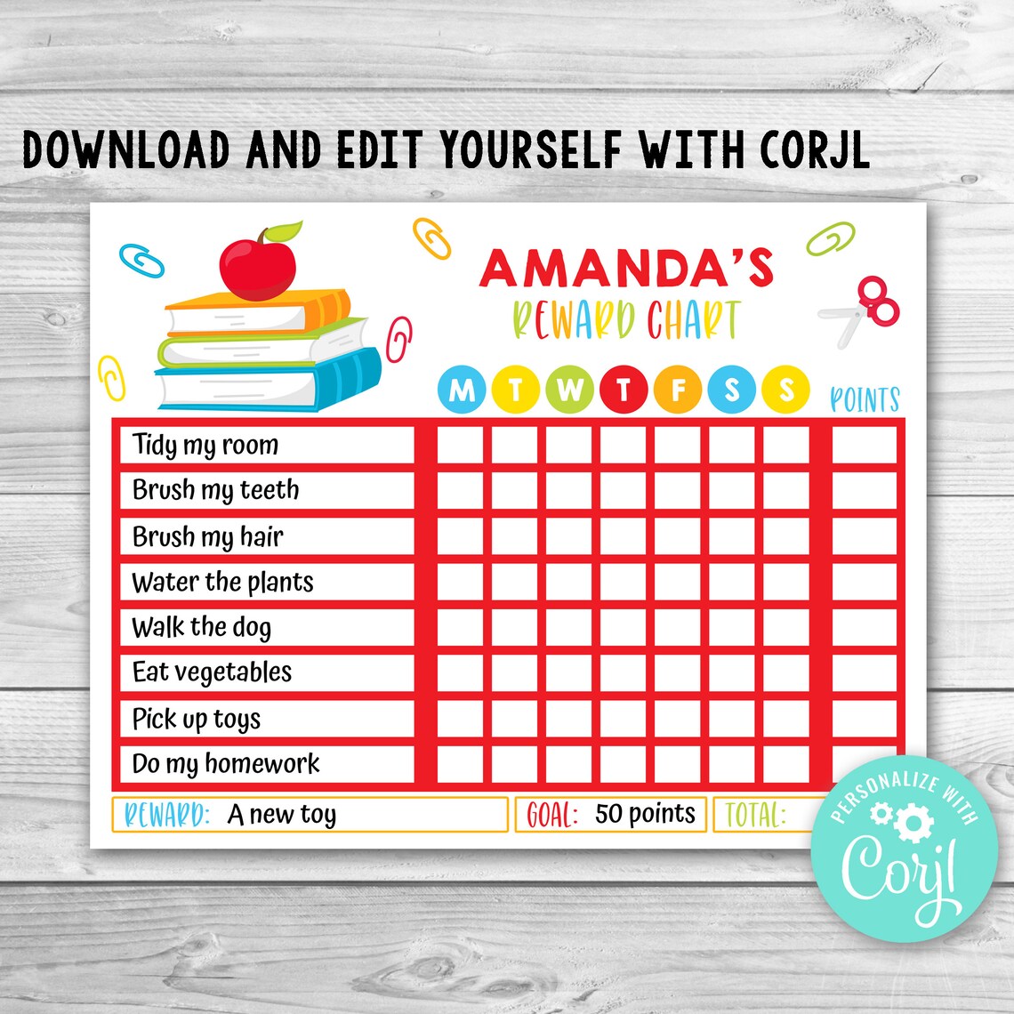 Editable Reward Chart for Kids Routine Chart Kids Chore | Etsy