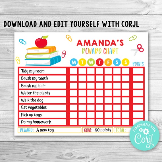 Editable Reward Chart for Kids Routine Chart Kids Chore | Etsy Canada