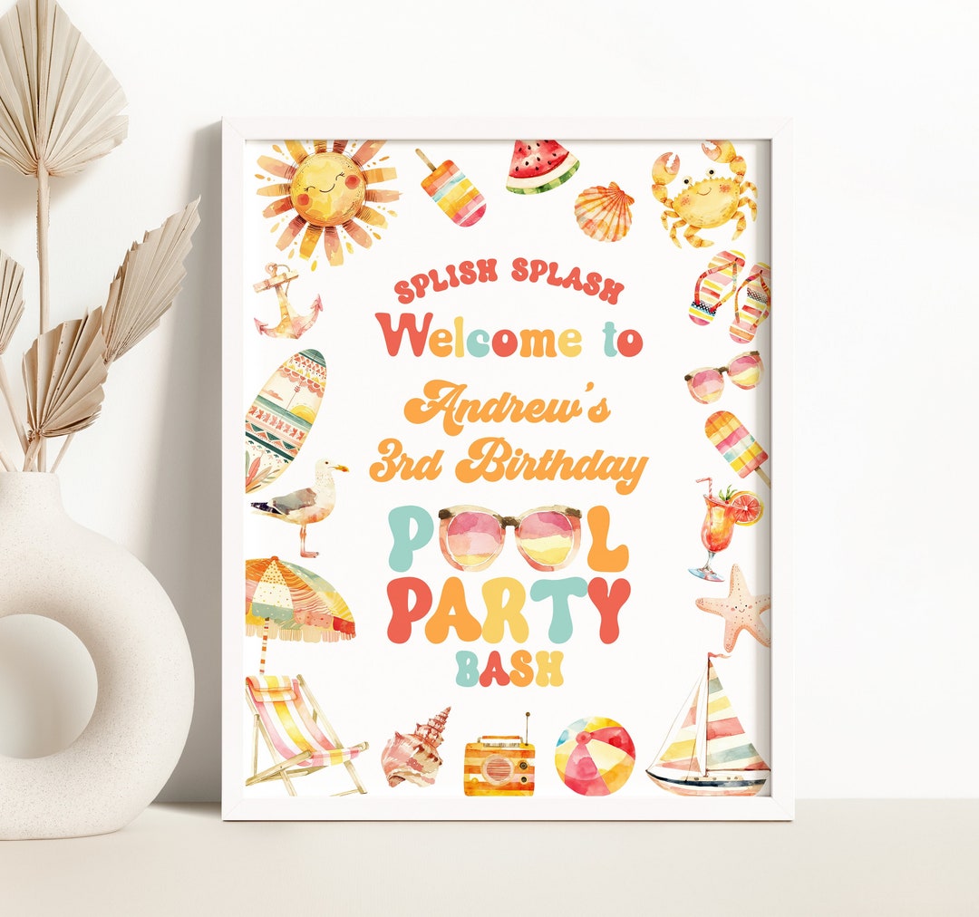 Editable Pool Party Welcome Sign Girl Summer Party Welcome Tropical ...