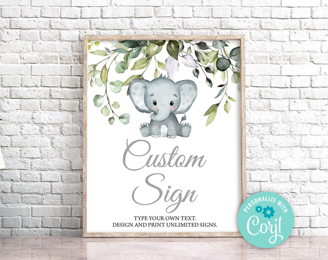 EDITABLE Elephant Birthday Table Sign Gray Elephant Sign Custom ...