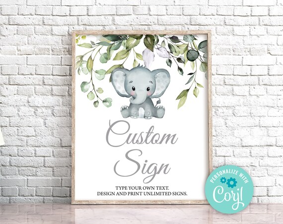 EDITABLE Elephant Birthday Table Sign Gray Elephant Sign | Etsy