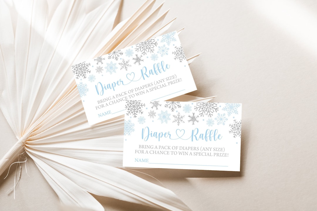 Editable Winter Snowflakes Baby Shower Diaper Raffle Ticket Boy Snowflake Diaper Raffle Card ...