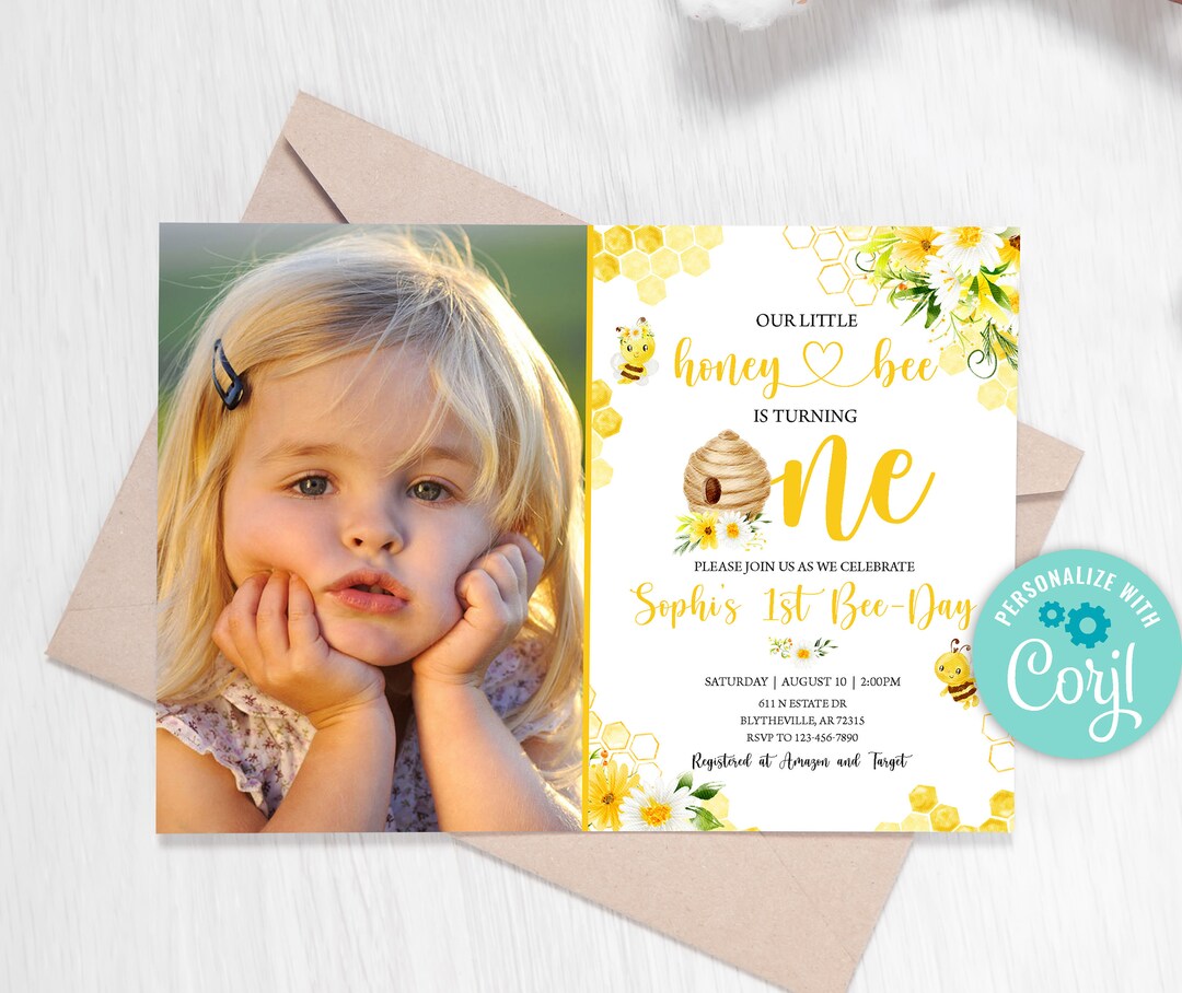 Editable Bee Birthday Invitation Bumble Bee Birthday Party First Bee ...