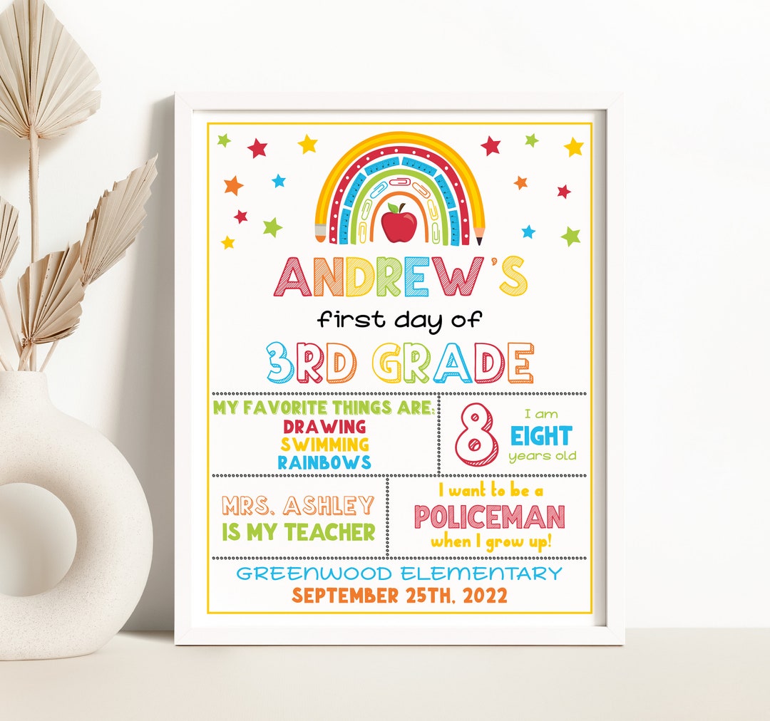 Editable First Day of 3rd Grade Sign Personalized First Day of School ...