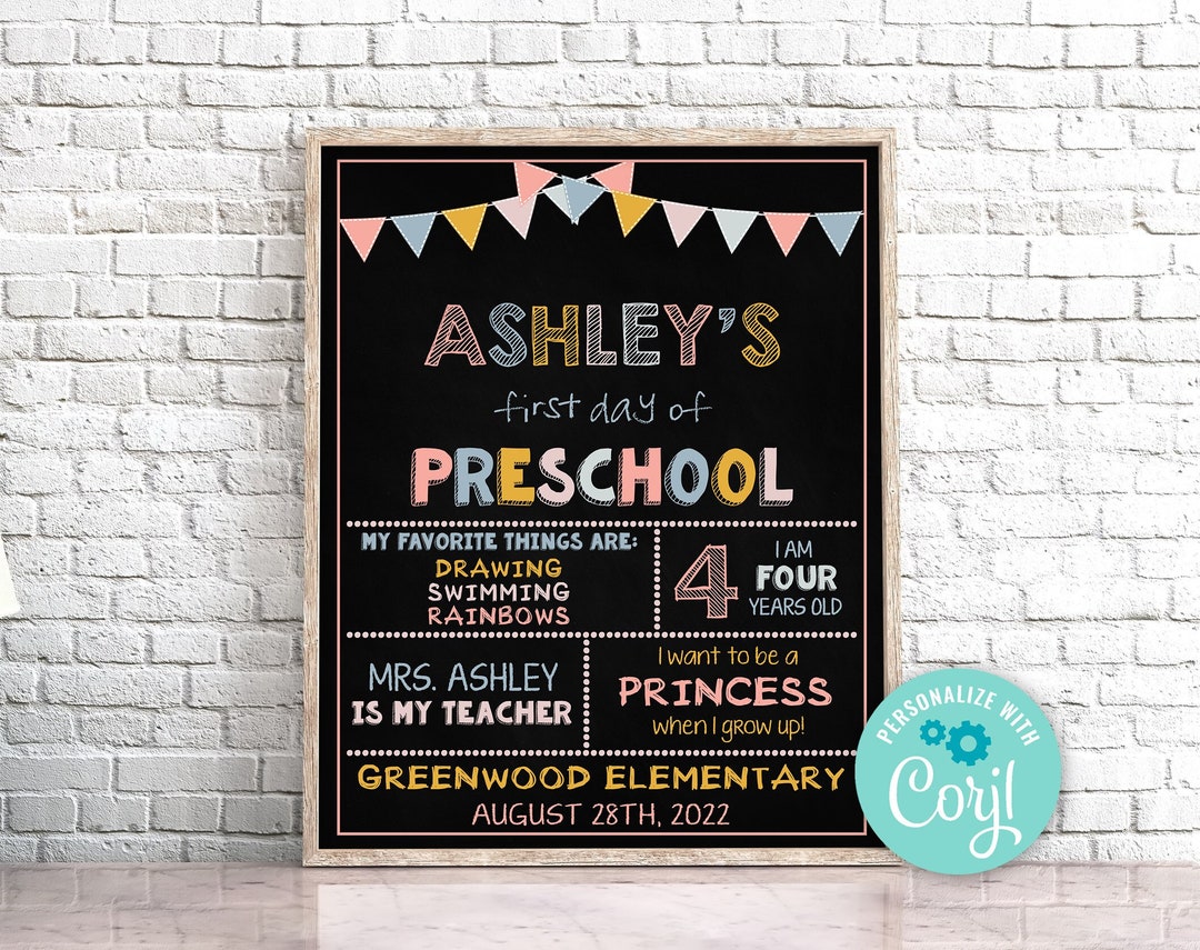 Editable First Day of Preschool Sign Boho Rainbow First Day of School ...