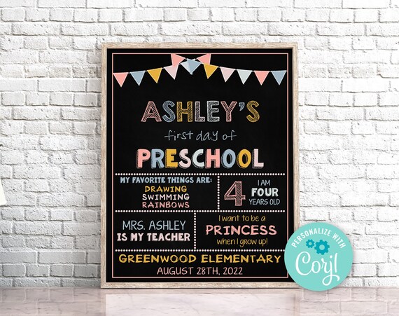 Editable First Day of Preschool Sign Boho Rainbow First Day of | Etsy