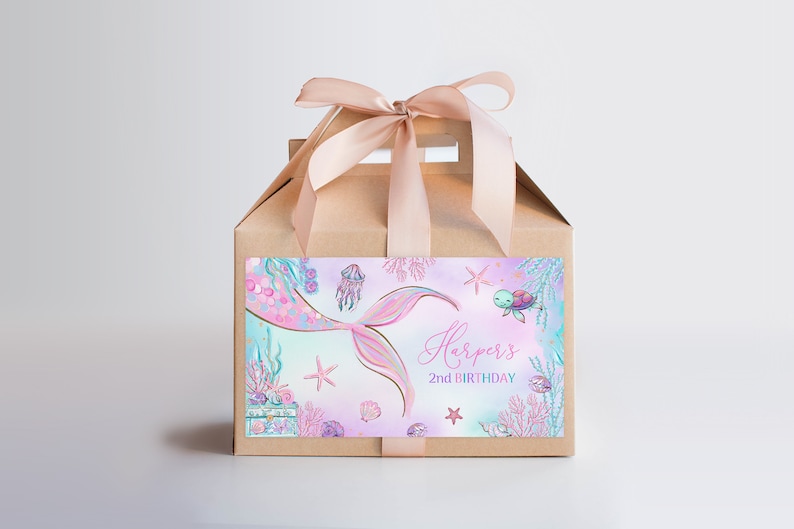 EDITABLE Pink Mermaid Under the Sea Birthday Gable Box Favor Labels ...